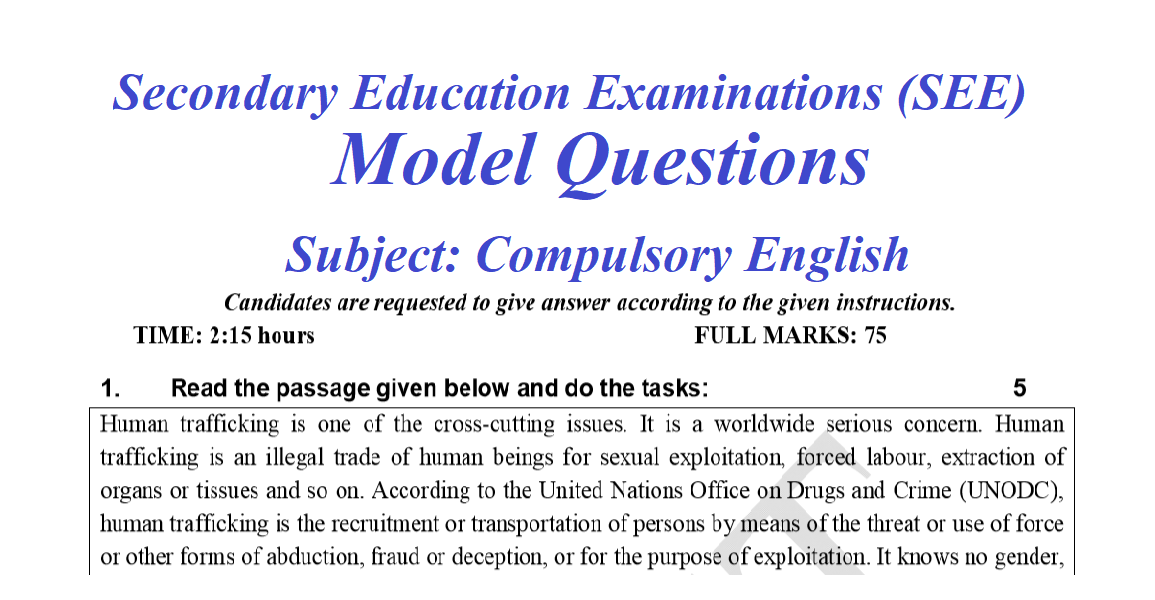 SEE Model Questions of English 2075 Issued by CDC Set-1 - EDCOPY.COM